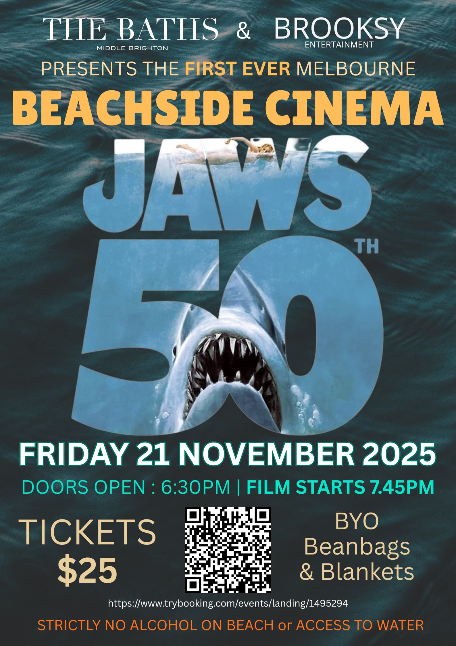 Beachside Cinema - JAWS 50th Anniversary | The Baths Middle Brighton ...
