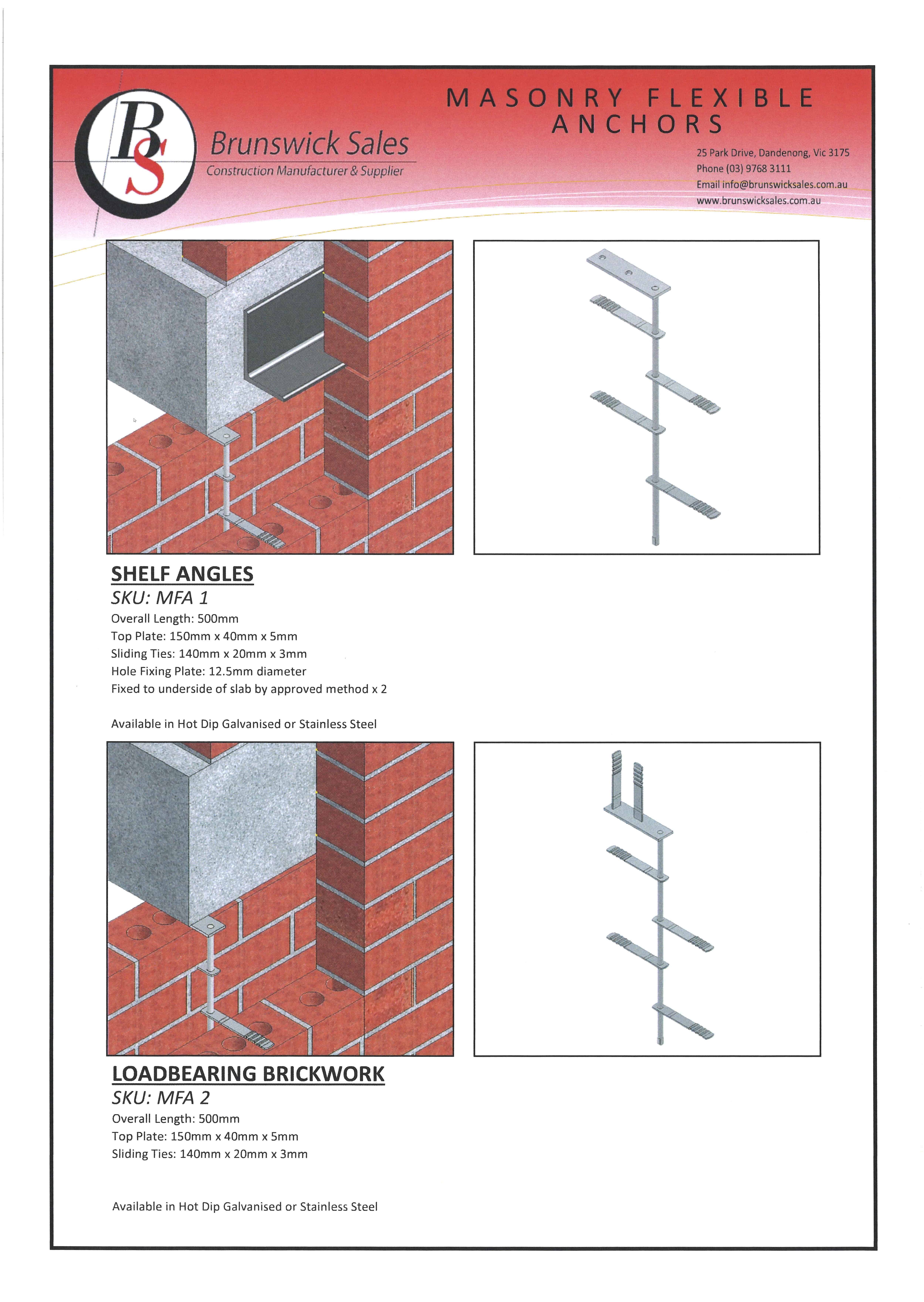 Masonry Flexible Anchors | MFA Wall Ties Australia | Brunswick Sales