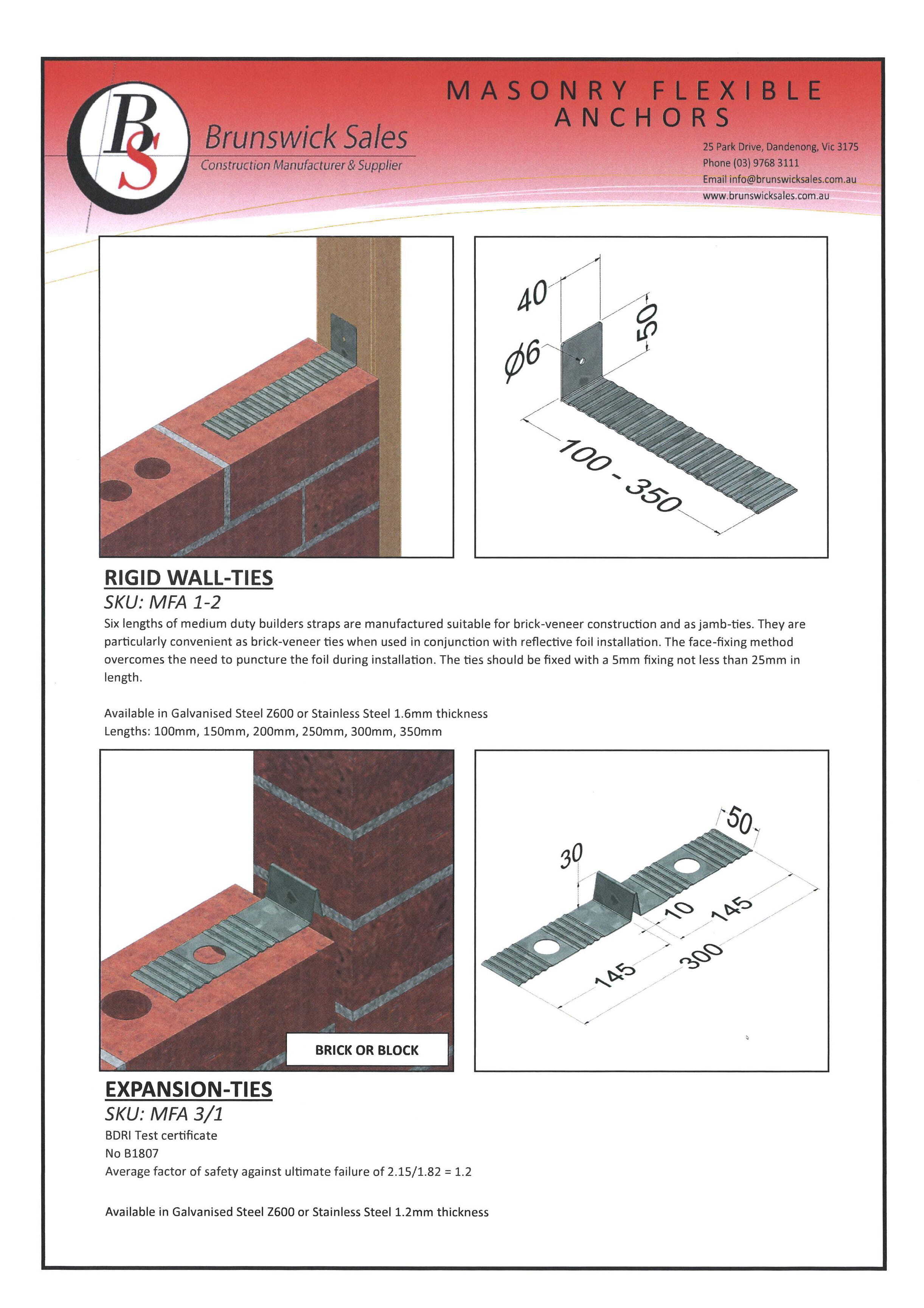 Masonry Flexible Anchors| Brunswik Sales