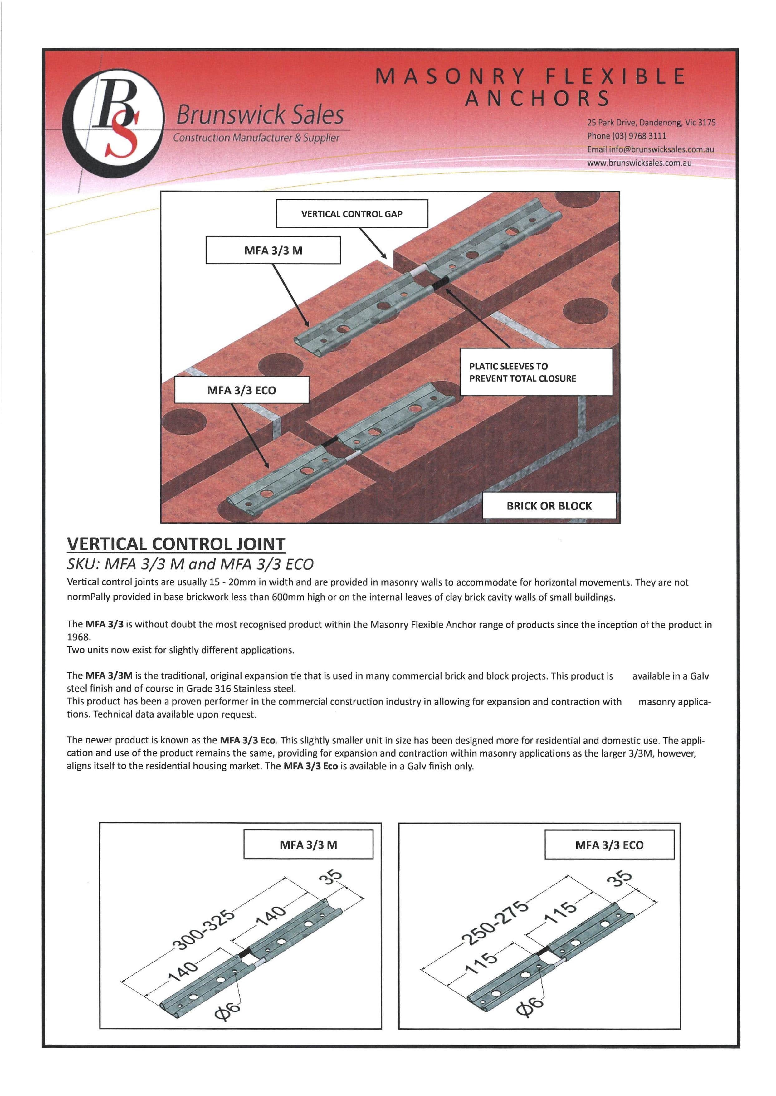 Masonry Flexible Anchors| Brunswik Sales