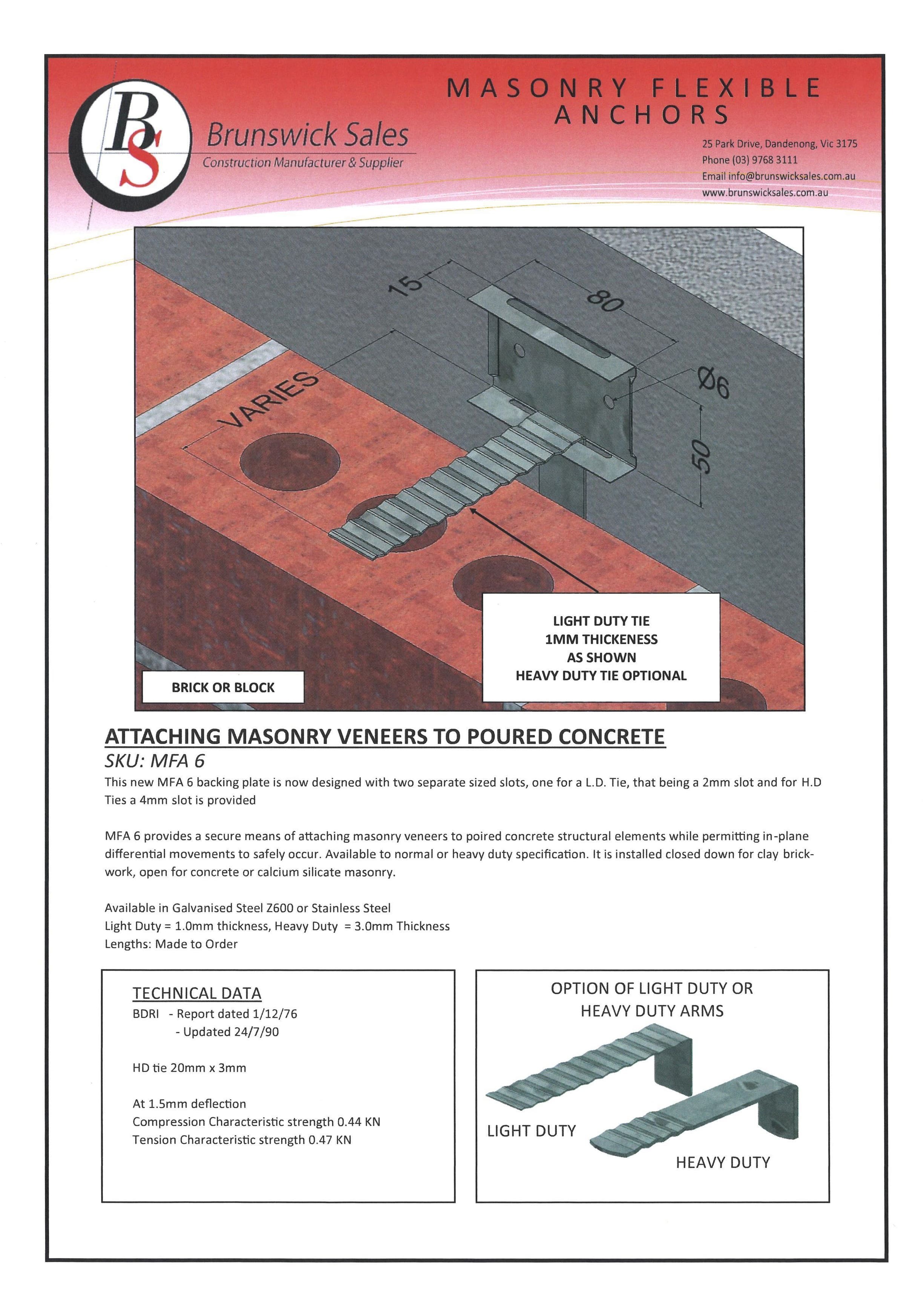 Masonry Flexible Anchors | MFA Wall Ties Australia | Brunswick Sales
